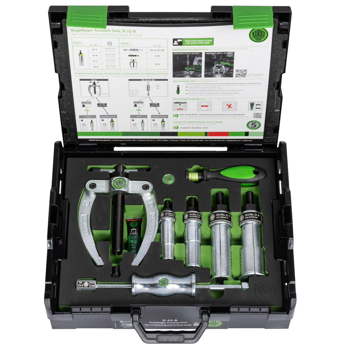 Kukko K-22-B Inner Bearing Puller Set (28-70mm ID) — Shopena Supply